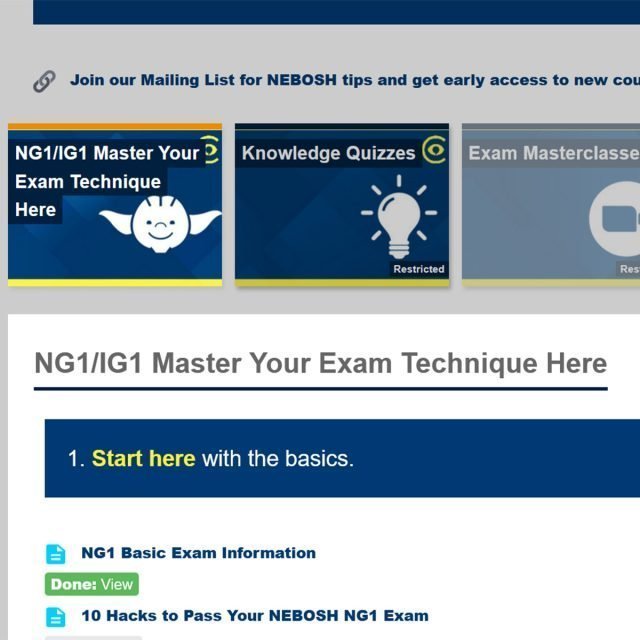 The NG1/IG1 NEBOSH Exam – 12 Step Master Plan - Compassa